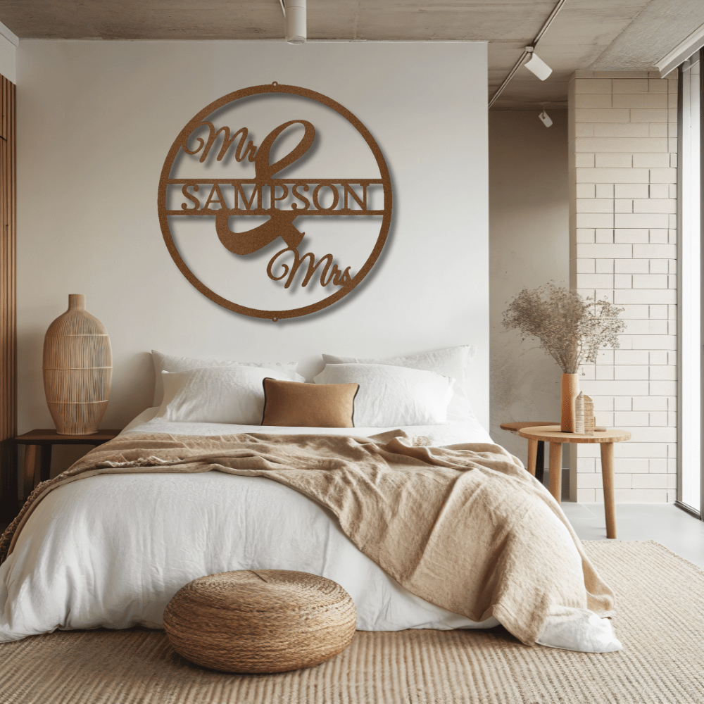 Mr and Mrs Circle Monogram - Steel Sign – Metal Decor 4U