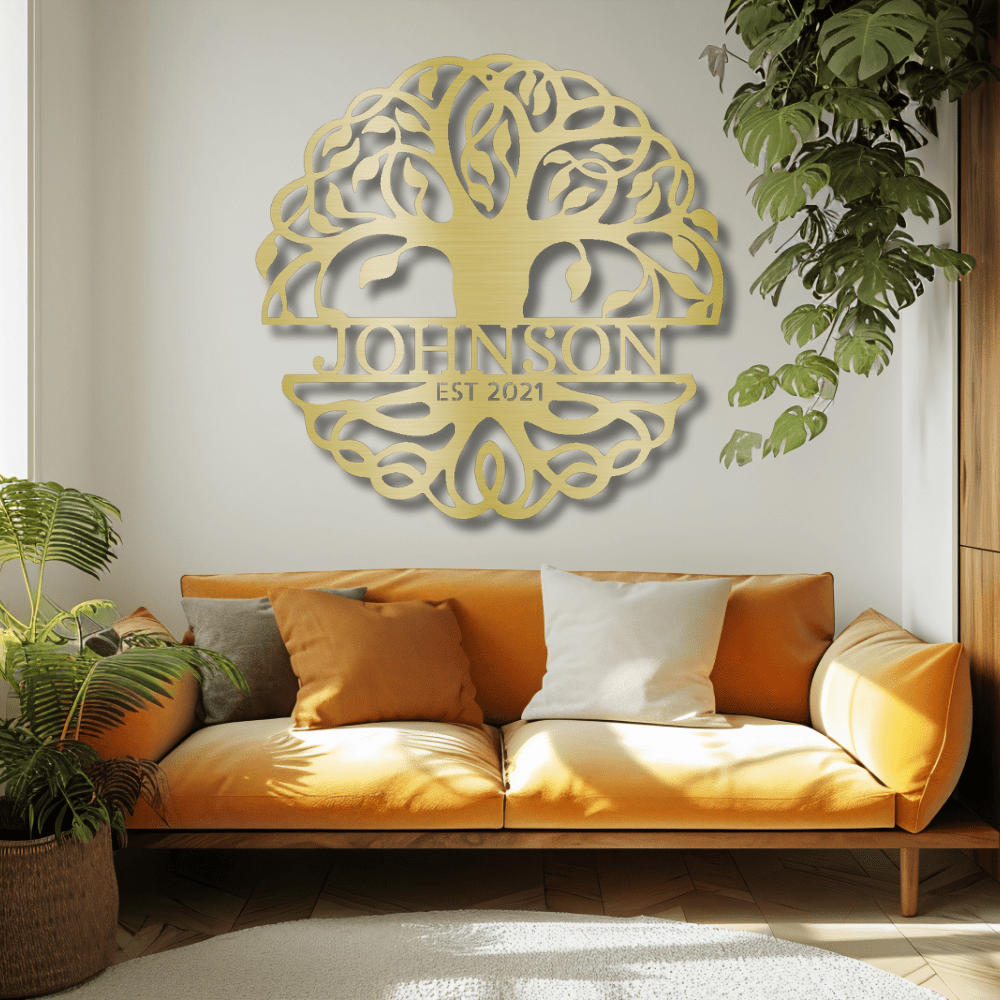 Fancy Tree of Life Monogram - Steel Sign – Metal Decor 4U